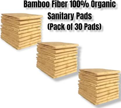 safe women Bamboo Fiber 100% Natural Organic Sanitary Pads - Pack of 30 ...