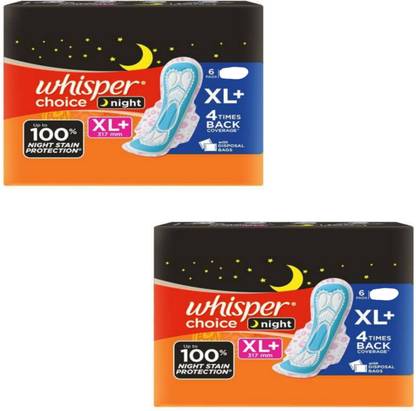 Whisper Choice night xl+ 6+6 pads Sanitary Pad | Buy Women Hygiene ...