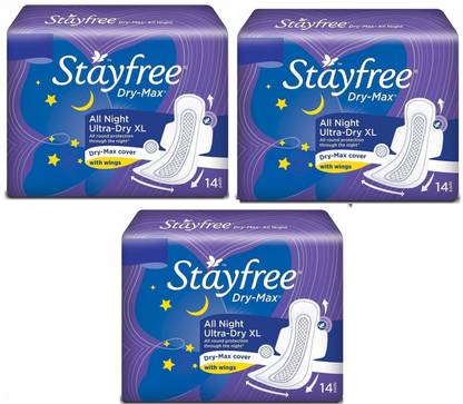 STAYFREE Dry Max All Night Ultra Dry XL 14+14+14 Sanitary Pad Sanitary ...