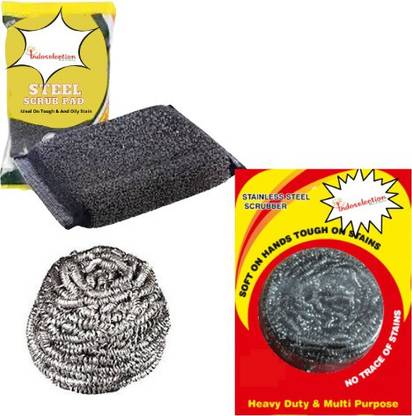 Indoselection 2 Sponge Steel Loops Scrubber, 1 Stainless Steel Scrubber ...