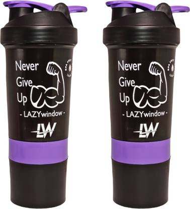 LAZYwindow Premium Plastic Gym Shaker Double layer Storage compartment ...