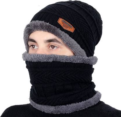 Winter Hat Snow Proof Inside Fur Wool Unisex Cap with Neck Warmer Set ...