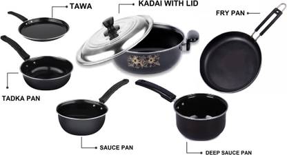 Induction Bottom Non-Stick Coated Cookware Set (5 - Piece) Induction ...