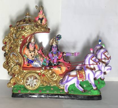 SMC home Decor Lord Krishna Arjun Rath with Hanuman Horses for Home ...