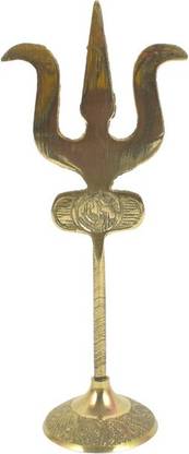 Real Craft Brass Trishul, Trident Damru with Stand for Temple, Puja ...