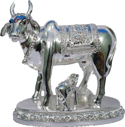 avenew Pure Silver 24K Pure silver Coated Kamdhenu Cow with Calf Statue ...