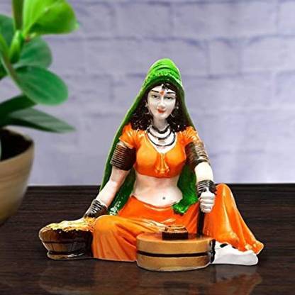 B craft Rajasthani staue Lady Doll Flour Machine Chakki Aatta Resin ...
