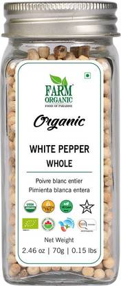 farm organic Organic White Pepper Whole (Safed Mirch Sabut) 70g - 100% ...
