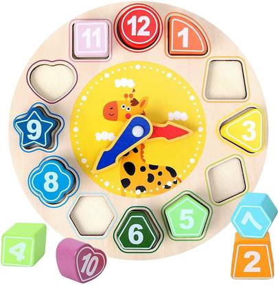 NONU Wooden Shape Color Sorting Clock Teaching Time Number Blocks ...