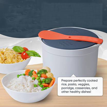 HOMFRO Microwave Plastic Rice Cooker, Orange/Beige Plastic Steamer ...