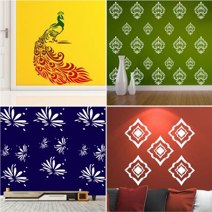 JAZZIKA Painting Wall Stencils PATTERN:- "Classy Peacock","Mewari Art ...