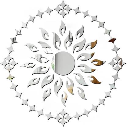 Bikri Kendra Sun Silver 50 Star Silver Wall Mirrors Stickers Large Self ...