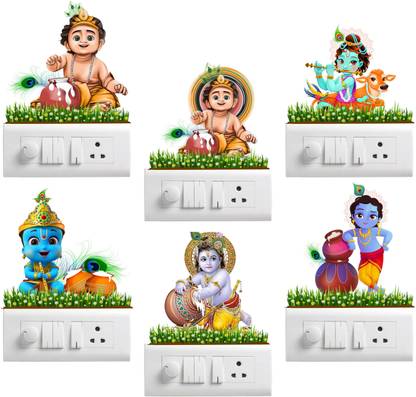 Design Zoo 13 cm Shree Krishna & Butterflies Switchboard Sticker Self ...