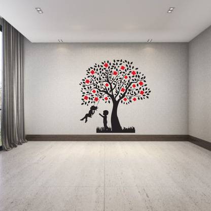 Wallzone Kids Playing In Black Tree Multicolor Pvc Vinyl Wallsticker ...