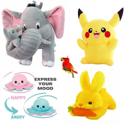 SRT TOYS Elephant With Baby, Pikachu, Parrot, Octopus, & Yellow Rabbit ...