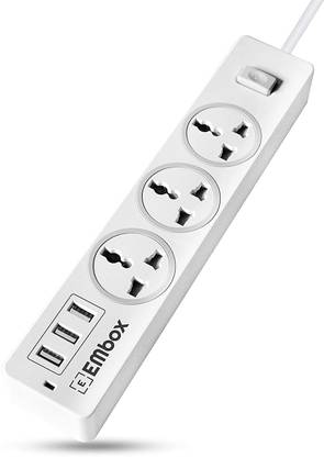 EMBox 10A Extension Board with USB-Multi Plug Socket with 3 Sockets + 3 ...