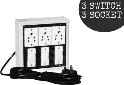 KHOPALA 3 Socket & 3 Switch Board with 3 Yard wire 3 Socket Extension ...