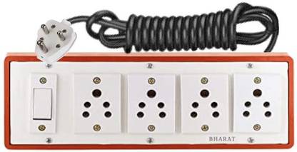 Bharat NX 1 Switch (6A) with 4 Socket (6A) - 3 pin Top Plug ( Brown) (8 ...
