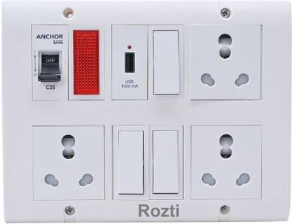 Rozti 12 Modular PVC 16A 3 Pin Modular 1 Indicator,1 Modular MCB(32A ...