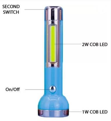 FLENIX JY 2 In1 Plastic Rechargeable LED Torch Light &1COB Side ...