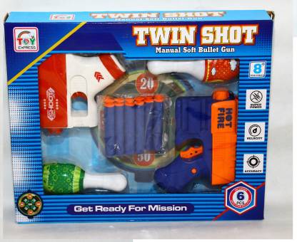 SPKART Twin Shot Manual Soft Bullet Gun with 6 Foam Bullets, Set of Two ...