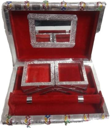 METALCRAFTS Jewellery Box, made of wood, white metal Patra, meenakari ...
