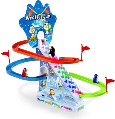 Fiddlys Automatic Stair-Climbing Penguin Race Track Set Toy Escalator ...