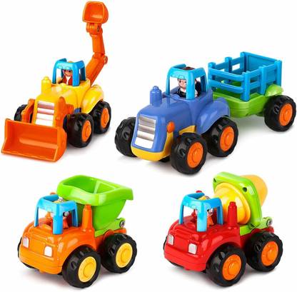 PRIMEFAIR Unbreakable Car Pack of 4 Friction Powered Cars Construction ...