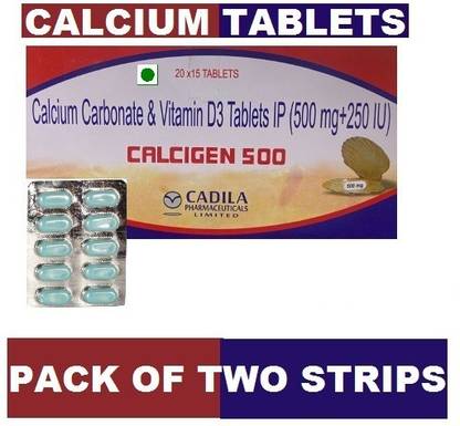 CADILA CALCIGEN 500 TABLET CALCIUM + VITAMIN D3 TABLET PACK OF TWO (2 ...