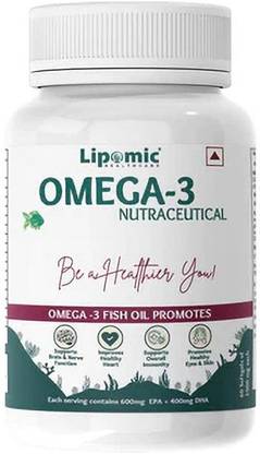 Lipomic Omega 3 Fish Oil Double Strength with 600mg EPA + 400mg DHA ...