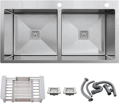 RESPITE Handmade 37"x18"x10" Kitchen Sink/Double Bowl/With Tap Hole HM-306 Vessel Sink Price in ...