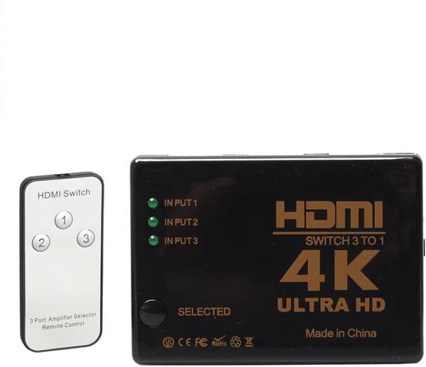 LipiWorld TV-out Cable 4K Ultra HD 3D 3 Port HDMI Splitter Switch Hub ...