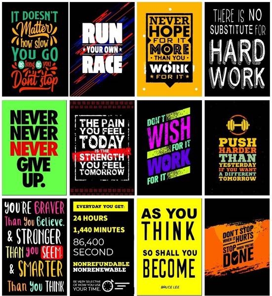 Pack of 12 HD Motivational Wall Posters and Inspirational Quotes for ...
