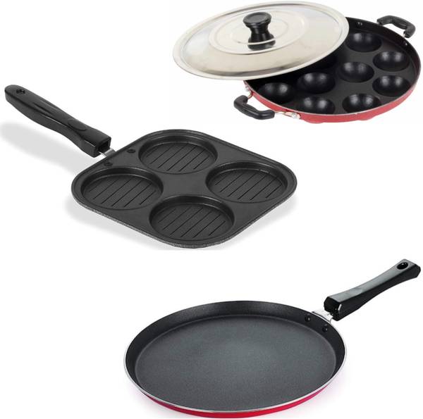 JAINEX Non-Stick 3 Pcs Cookware Set (Appam Pan - 23cm, Dosa Tawa - 27cm ...