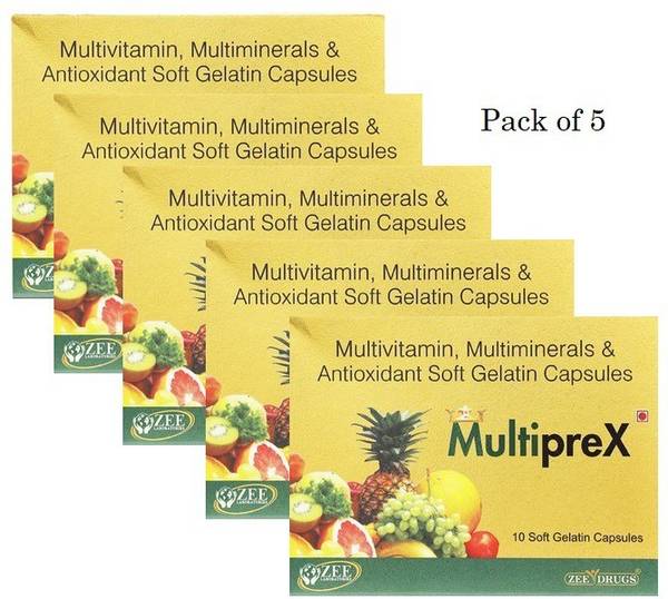 ZEE DRUGS Multiprex Multivitamin & Multimineral - 50 Capsules (Set Of 5 ...