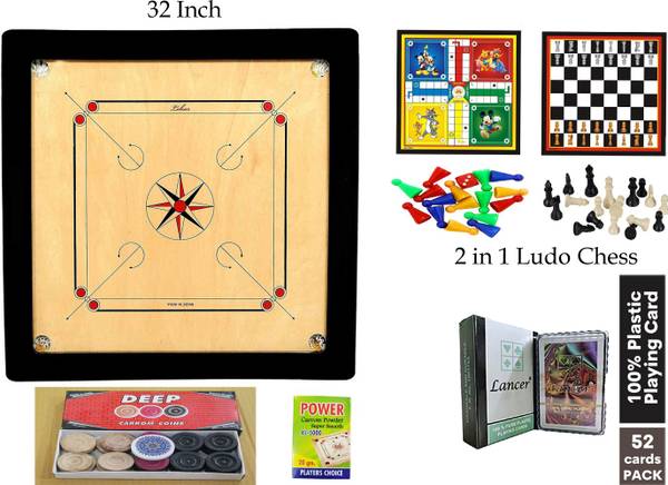 YMD Glossy large Carrom Board With Card & Ludo 6.35 cm Carrom Board ...