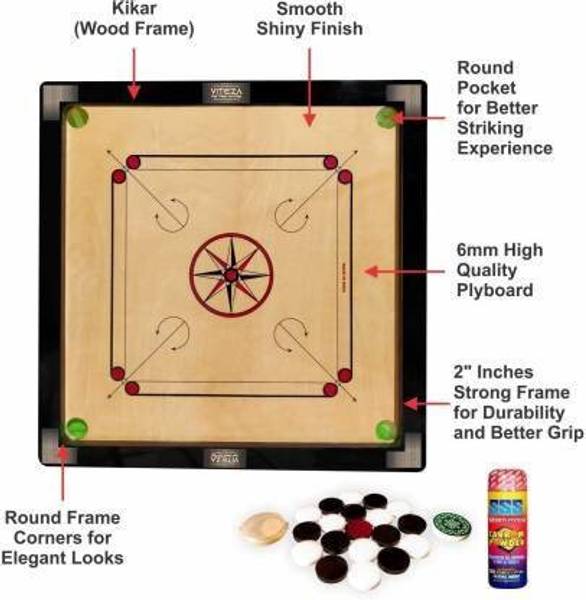 YMD Matte large Carrom Board ,Sheet coins Striker (32 x 32 Inch)# 80 cm ...