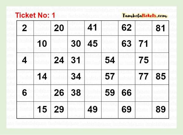Tambola Tickets Double Ticket (All numbers in Asc order Special) Theme ...