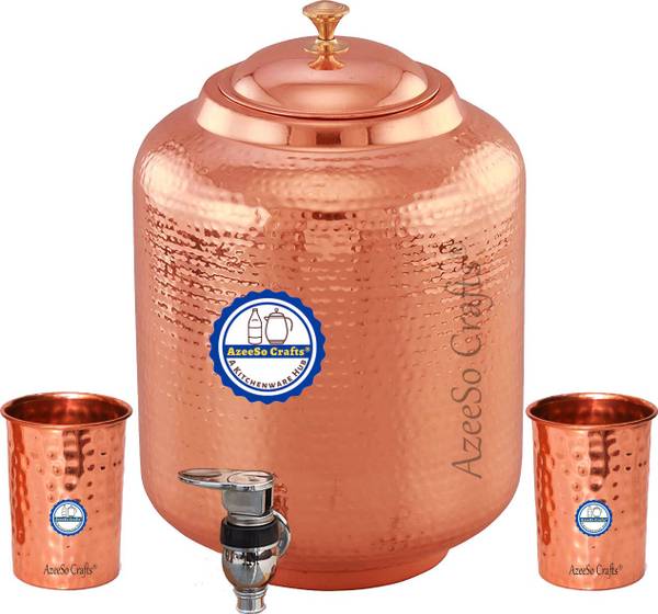 AzeeSo Crafts 14 Litre Hammered Copper Water Dispenser Matka Pot ...