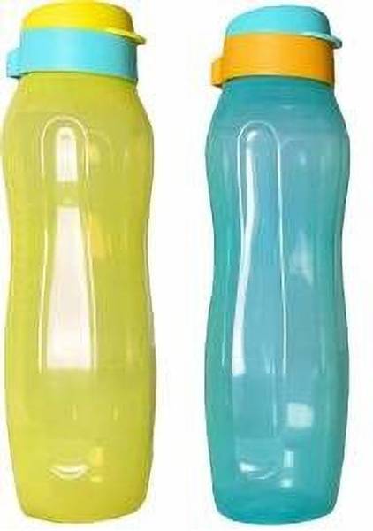 TUPPERWARE Aquaslim 1litre flip top plastic bottle set of 2 yellow ...