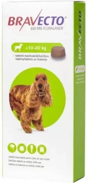 Bravecto Fluralaner 500MG Chewable Tablet, For >10-20kg Dog Chew ...
