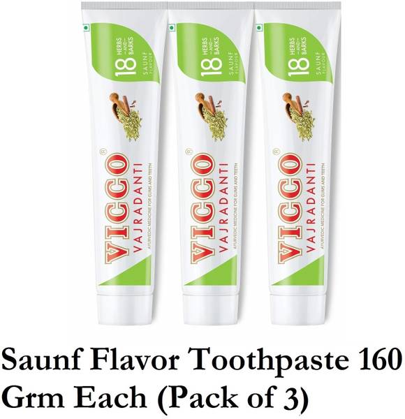 VICCO Vajradanti Tooth Paste Saunf Flavour (160 grm x 3 Pc) Toothpaste ...
