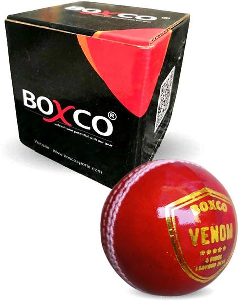 BOXCO Venom Red Hand Stiched Four Piece Cricket Leather Ball Cricket ...