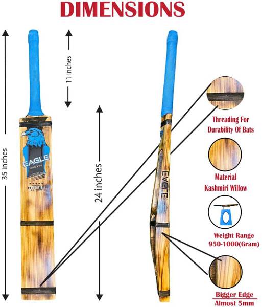 EAGLE BURN-DOUBLE BLEAD HARD TENNIS CRICKET BAT (1.kg) Kashmir Willow ...