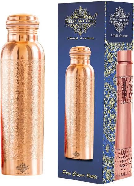 IndianArtVilla Copper Water Bottle, Embossed Design, Leak proof 1000 ml ...