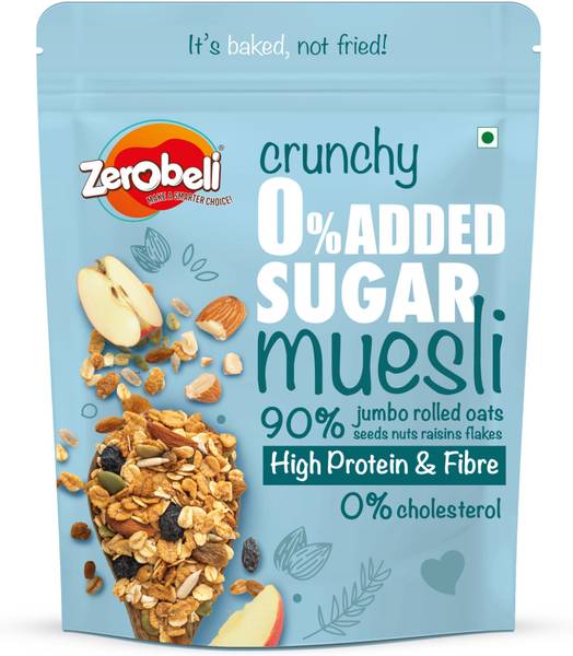 Zerobeli Crunchy 0% Added Sugar Muesli | Fiber Rich Breakfast | High in ...