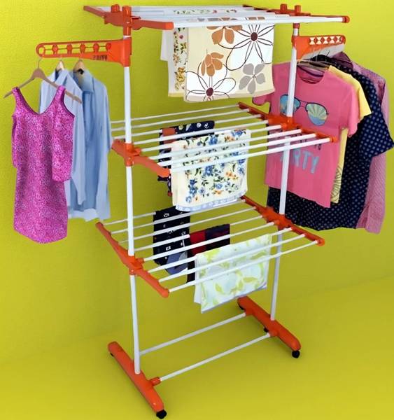 EZ deal Plastic Floor Cloth Dryer Stand 3 TIER SINGLE POLE ORANGE ...