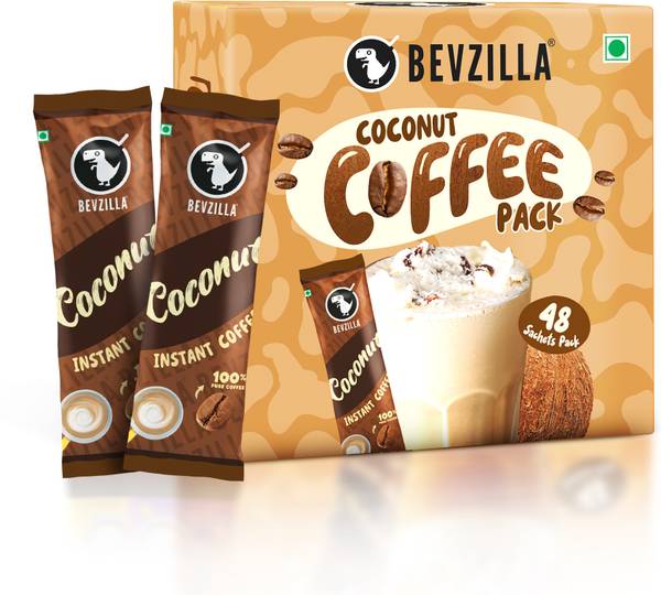 Bevzilla Instant Coffee Powder Box - 48 Sachets (Coconut), Pure Arabica ...