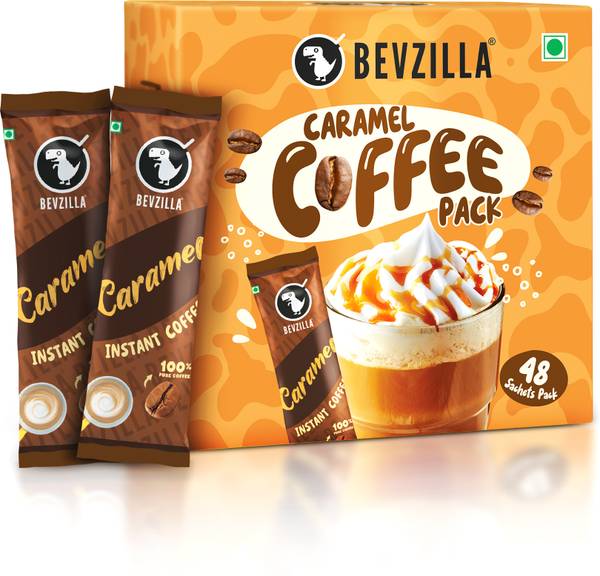Bevzilla Instant Coffee Powder Box - 48 Sachets (Caramel), Pure Arabica ...