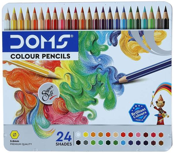 DOMS Colour Pencils | FSC 24 shades | Tin Pack | Round Shaped Color ...